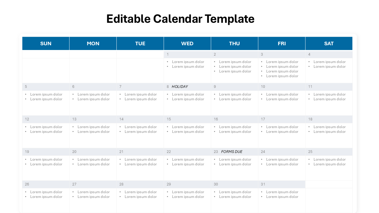 PowerPoint Calendar Template